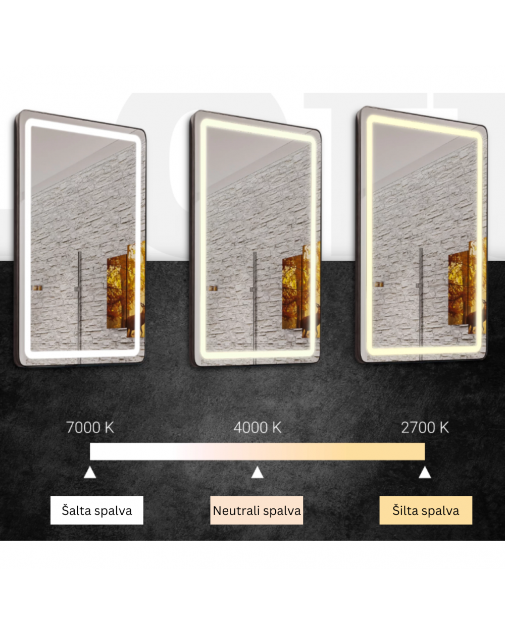 Alasta London apvalus veidrodis su LED apšvietimu, juodu aliuminio rėmeliu
