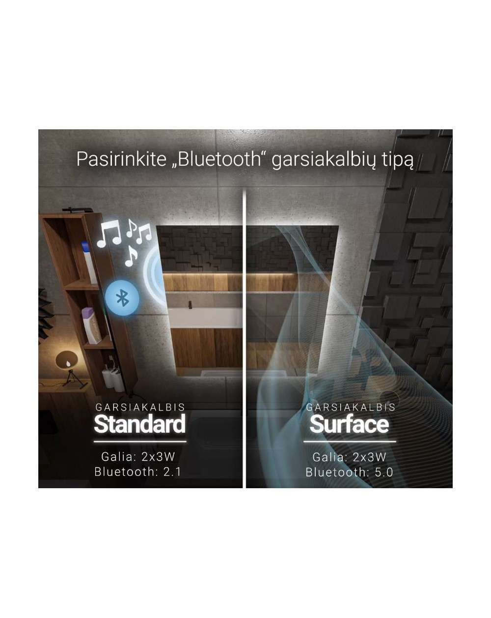 Alasta Osaka veidrodis su LED apšvietimu, auksiniu aliuminio rėmeliu