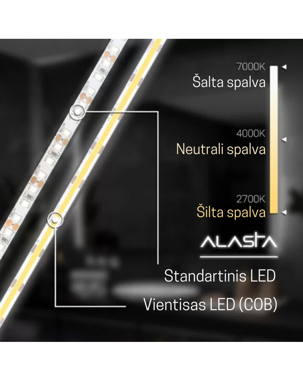 Alasta Osaka veidrodis su LED apšvietimu | Keturkampiai veidrodžiai