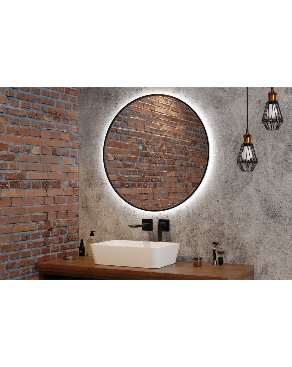 Valo LED veidrodis su juodu rėmeliu ir apšvietimu | Apvalūs veidrodžiai