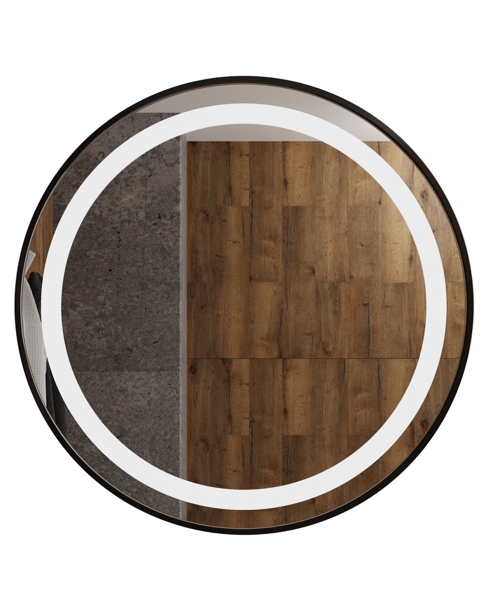 Apvalus LED veidrodis Nemezis su priekiniu ir galiniu apšvietimu, juodu ...